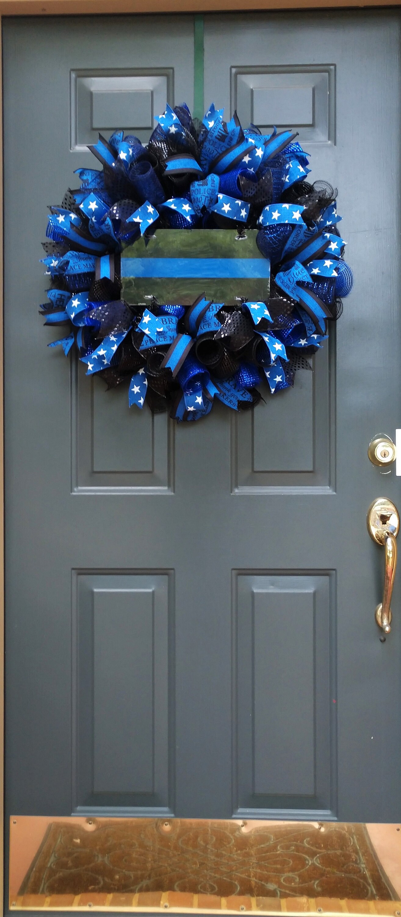 Police Wreath, Thin Blue Line, Police Gift, Front Door Wreath, Law ...