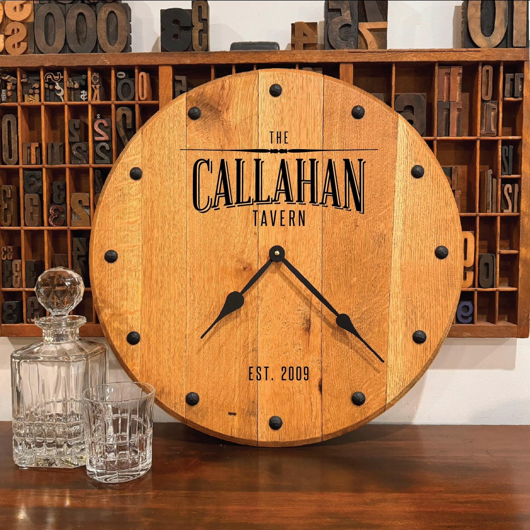 Custom Bourbon Barrel Lid Clock: Personalized Home Bar Decor - Etsy