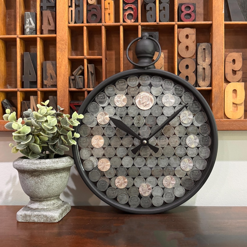 11th Anniversary Steel Wall Clock: 2015 Gift, Steel Wheat Pennies - Etsy