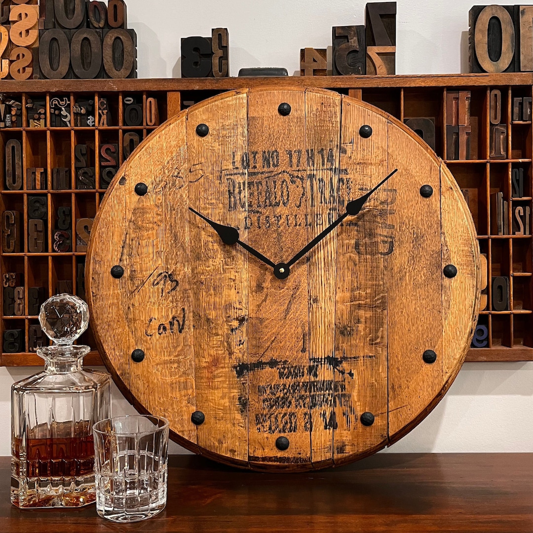 Buffalo Trace Wall Clock, Bourbon Barrel Lid Clock, AUTHENTIC Stamp ...