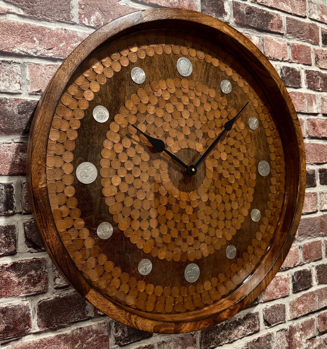 Large Wall Clock: Wheat Pennies, Morgan Silver Dollar, History Buff ...