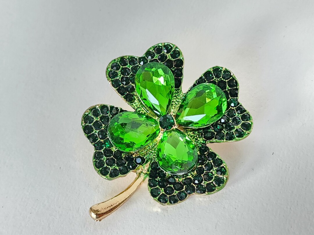 Clover Leaf Four Leaf Clover Emerald Green Rhinestones - Etsy