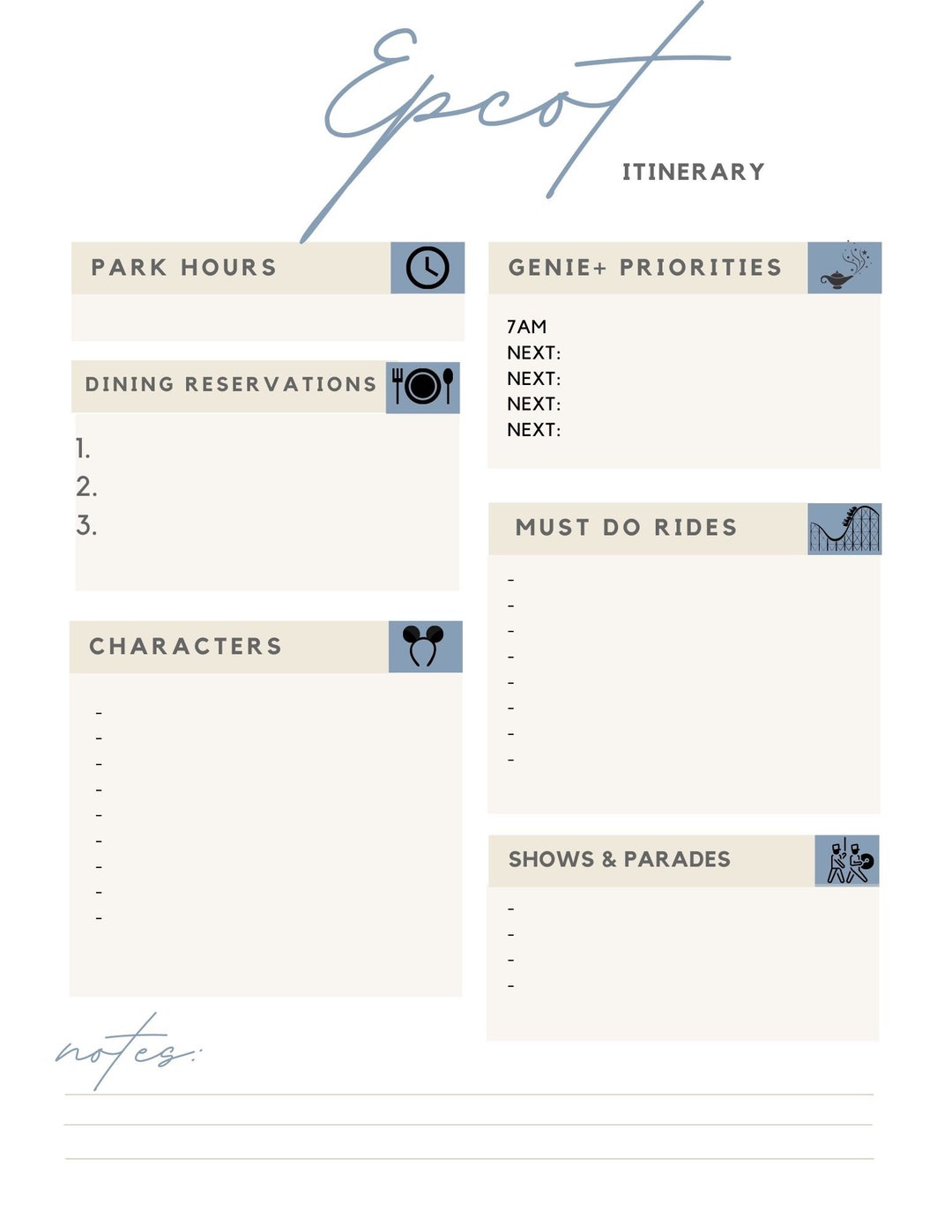 Epcot Fillable Itinerary - Etsy