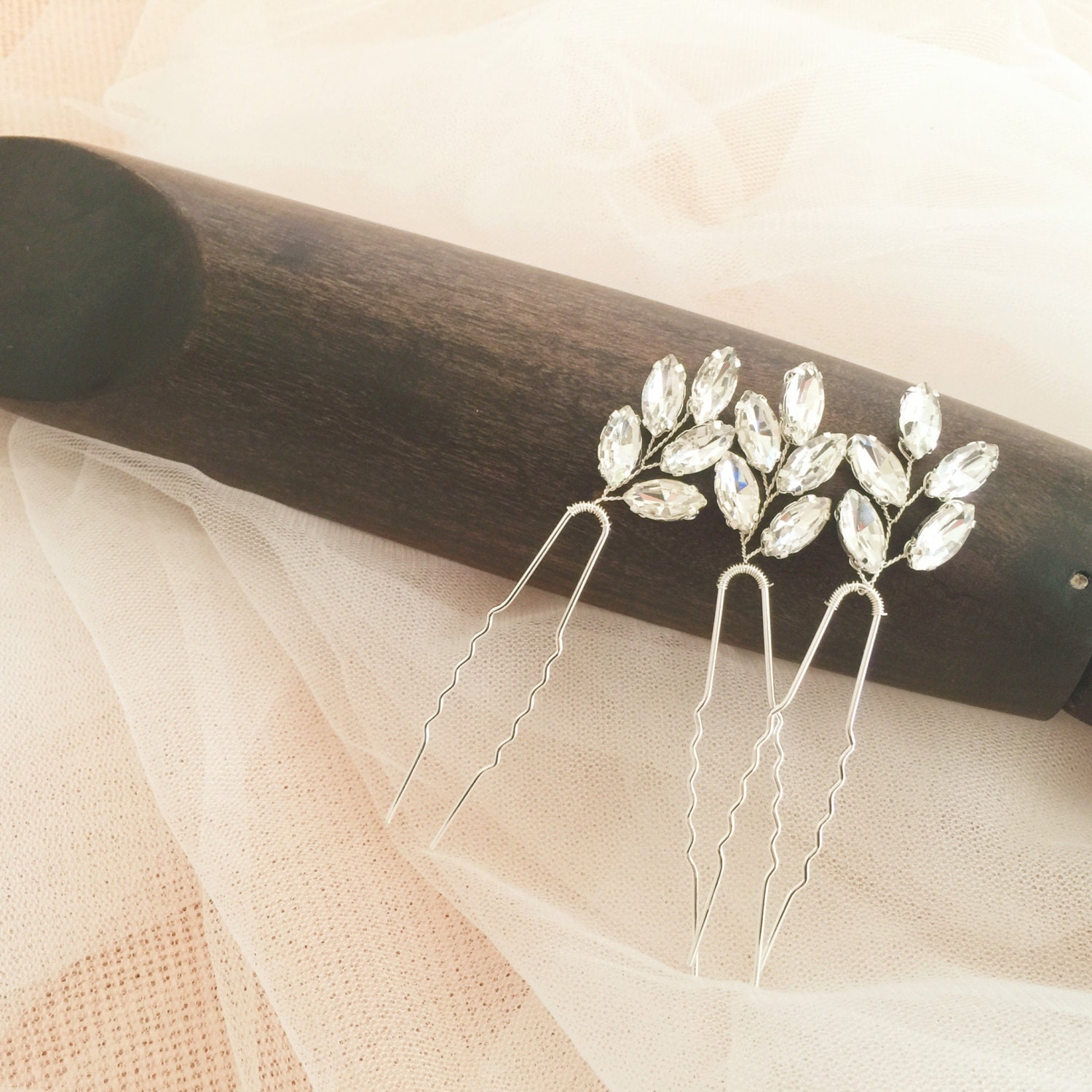 Crystal Laurel Pins Laurel Leaf Pins Crystal Hair Pins Bridal | Etsy