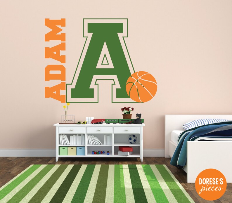 Varsity Monogram with Customized Name and Basketball / and | Etsy