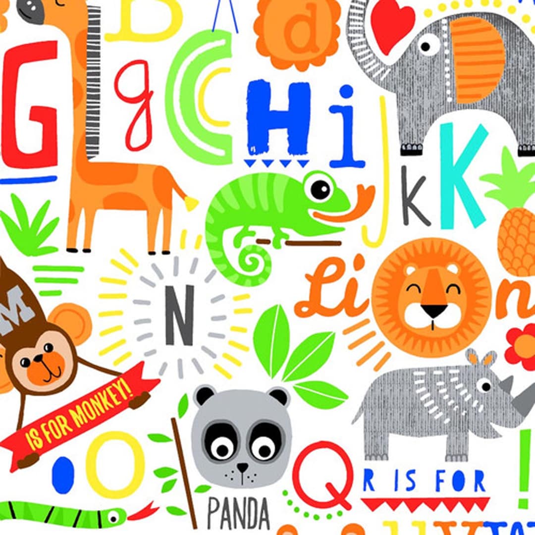 Animal Alphabet Cotton Flannel Fabric: Bright Colorful Quilting ...