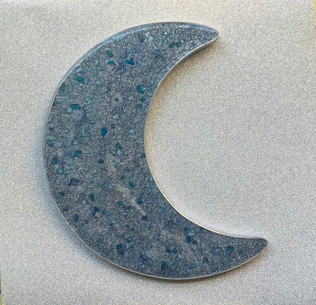 Crescent Resin Moon Wall Art great Size Shades of Blue, White, Silver ...