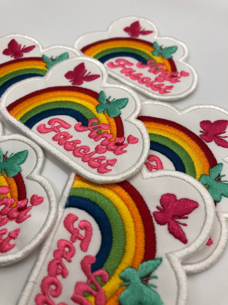 Cloud Rainbow Anti-fascist Patch - Iron on OR Hook Fastener Backing ...