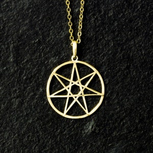 18K Gold Septagram Pendant, Heptagram Necklace, Solid Gold 7 Pointed ...