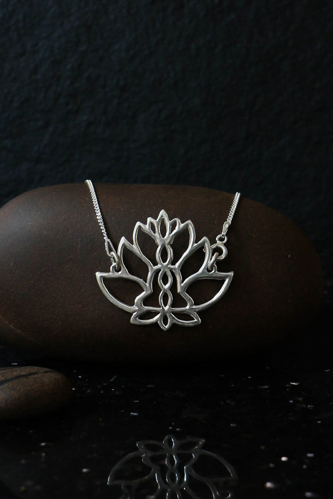 Lotus Necklace, Silver Lotus Flower Necklace, Lotus Charm, Sterling ...