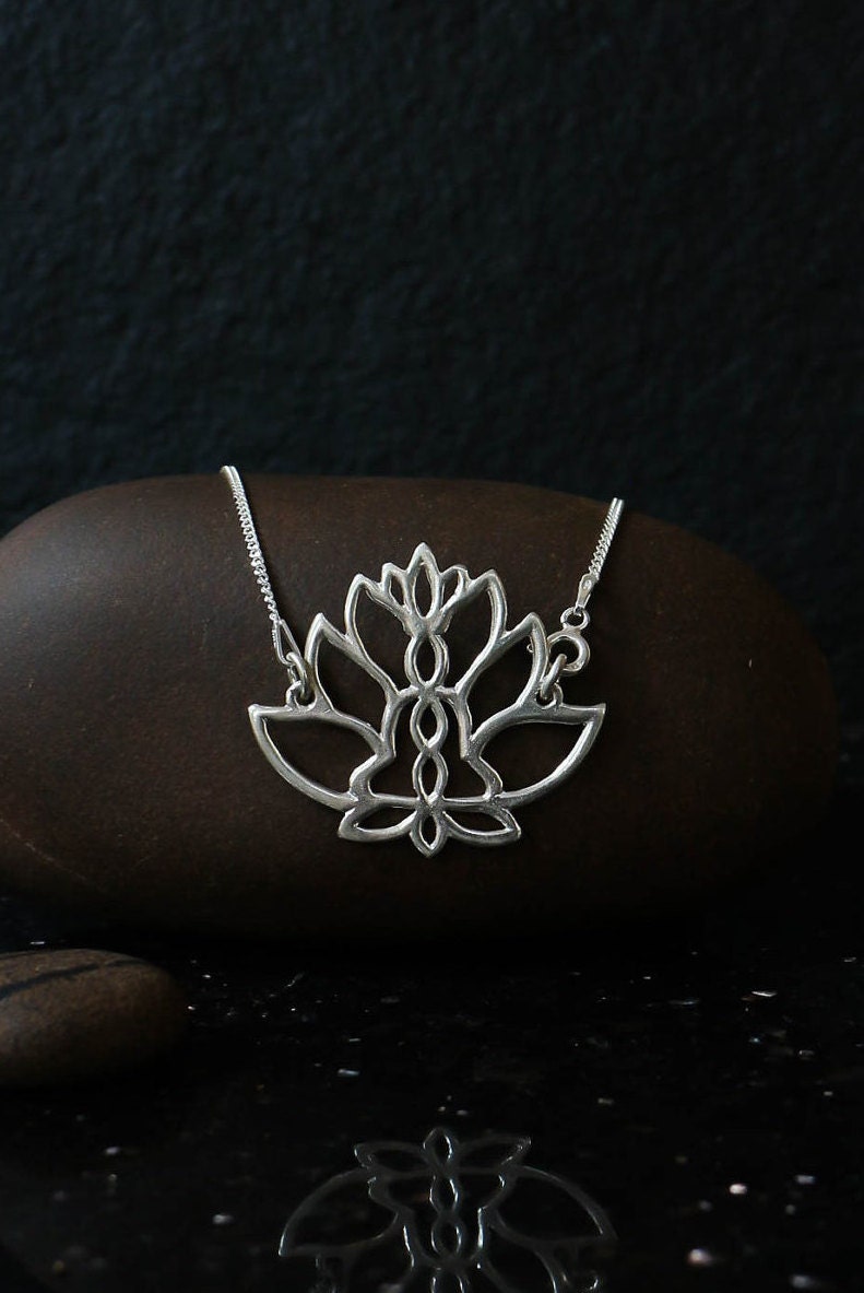 Lotus Necklace Silver Lotus Flower Necklace Lotus Charm - Etsy