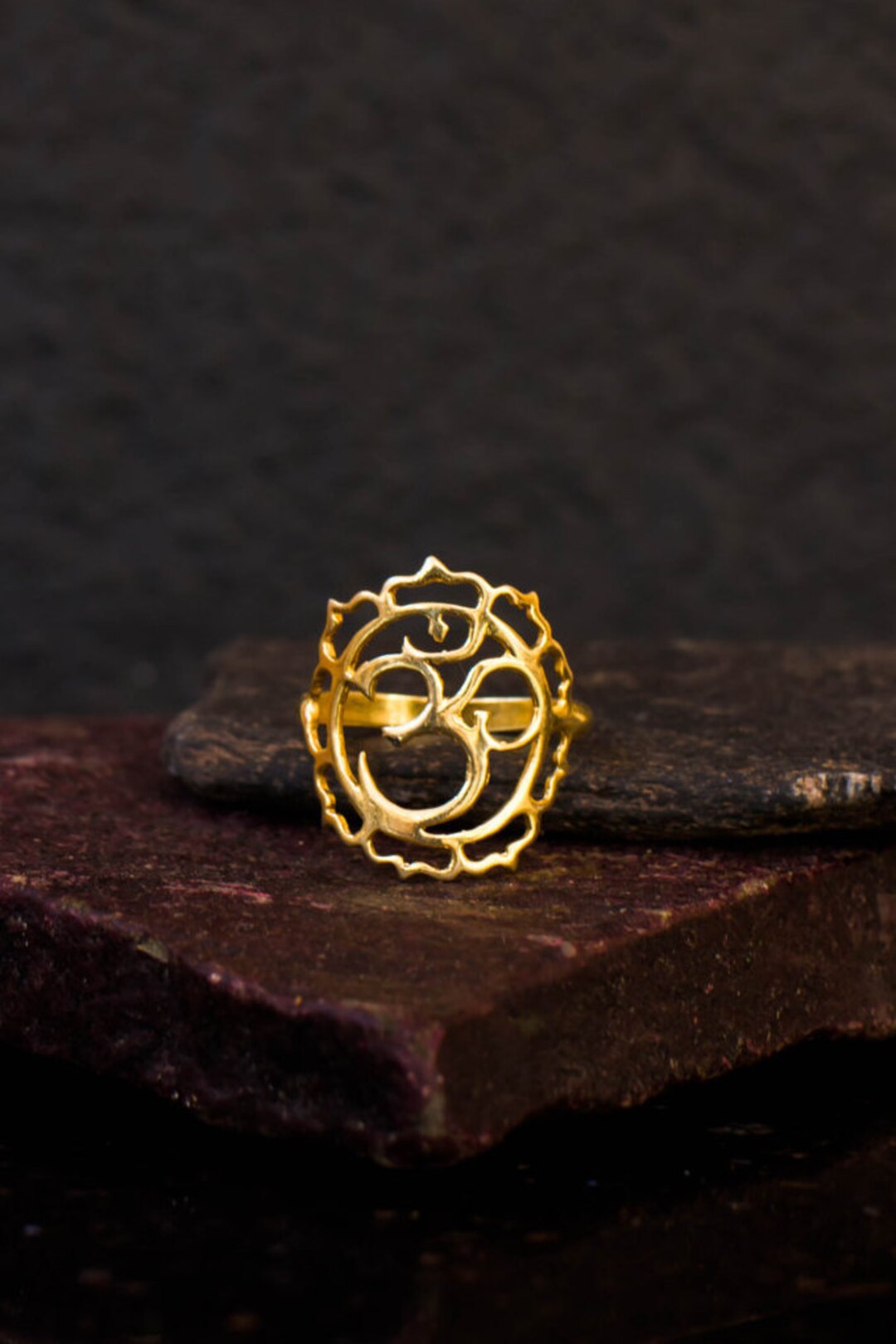 14k Gold Om Ring, Solid Gold Ohm Ring, Buddha Ring, Buddhist Jewelry ...