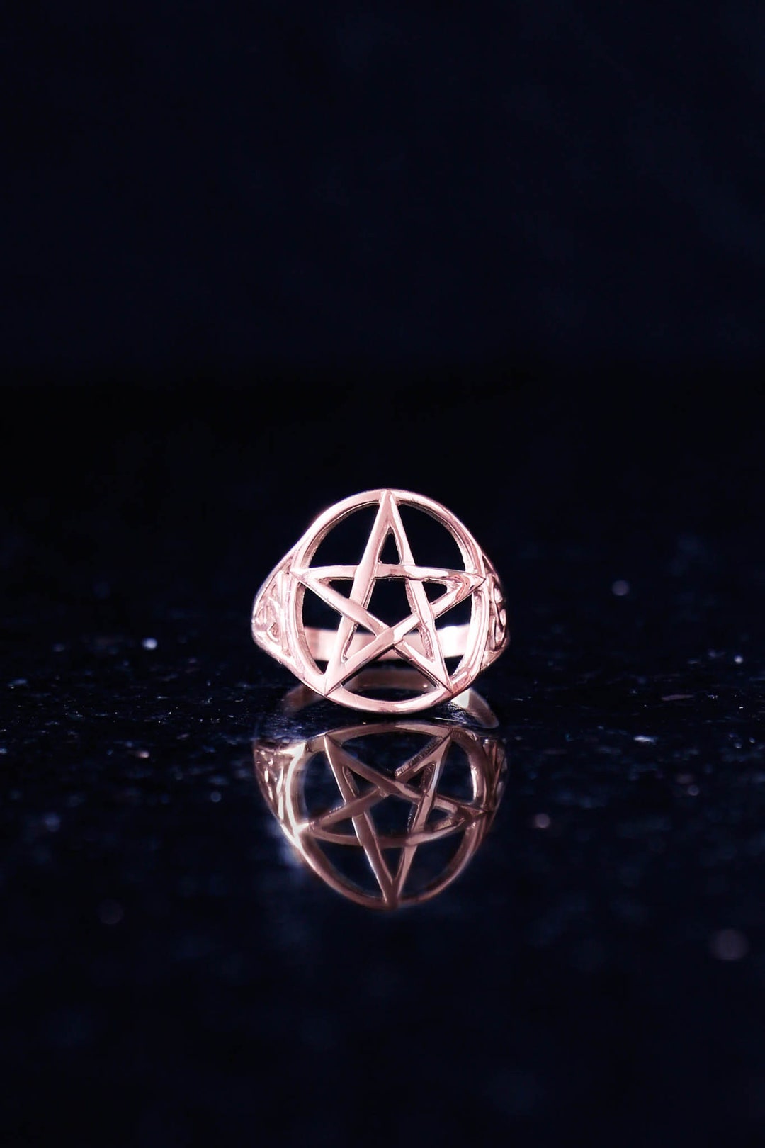 14k Rose Gold Pentagram Ring 18k Solid Rose Gold Pentacle - Etsy