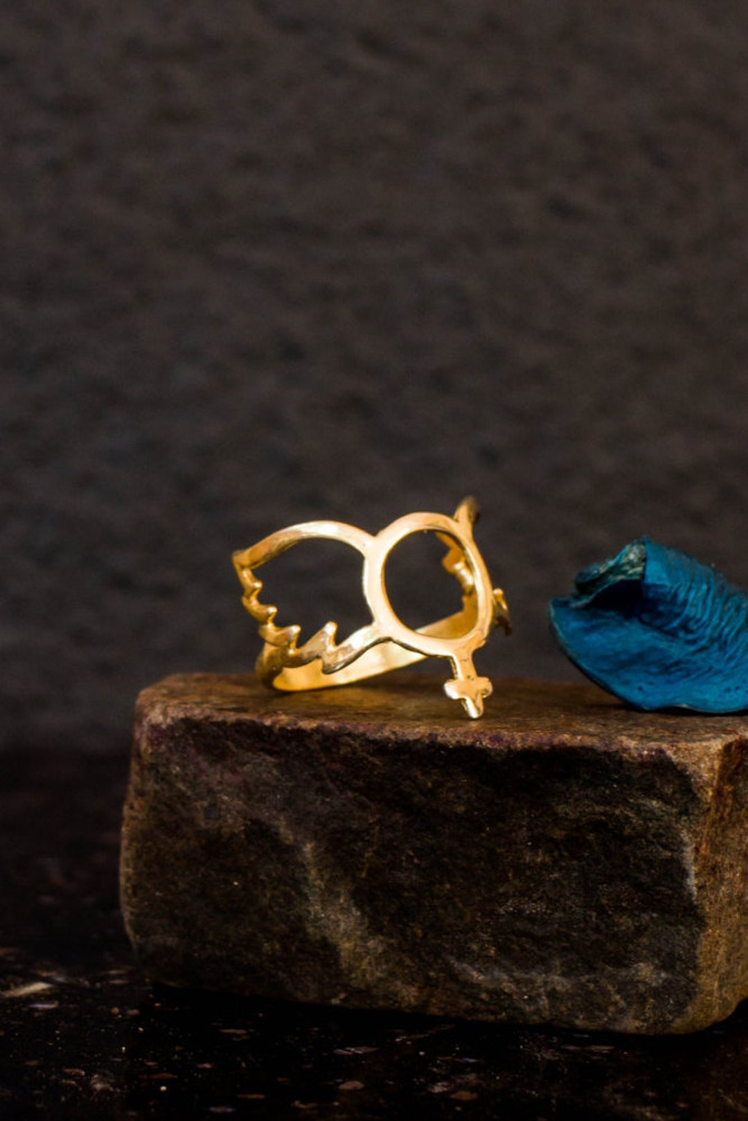 14k Gold Angel Wing Ring, Guardian Angel Ring, Venus Symbol Ring, 14 ...