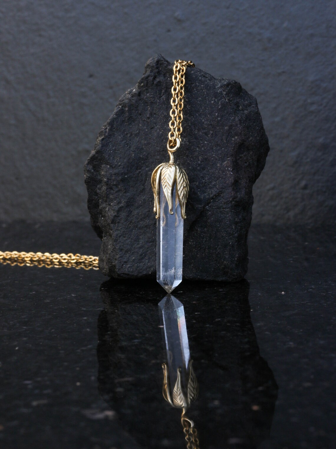 18k Gold Healing Crystal Necklace Raw Crystal Necklace Clear - Etsy
