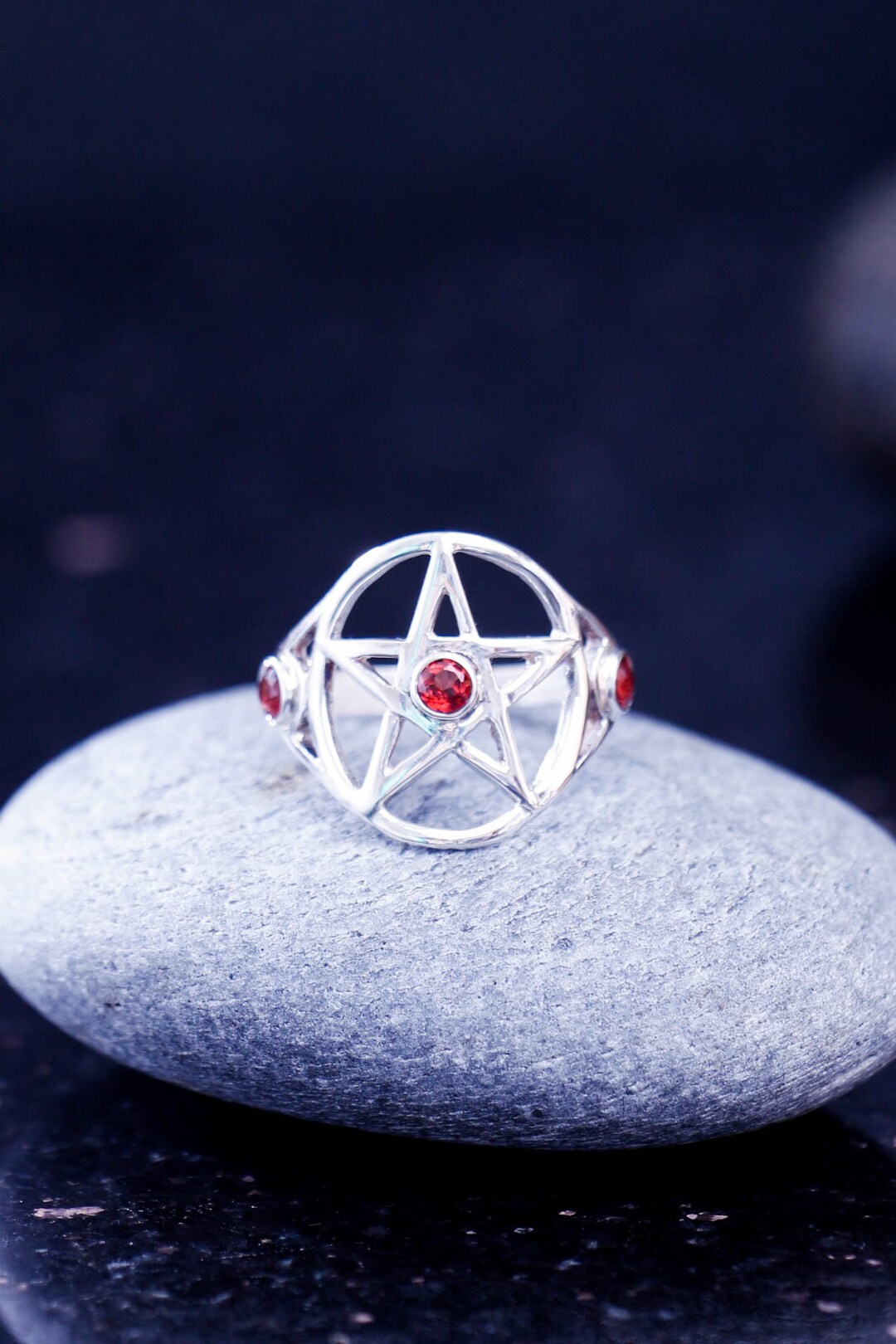 Silver Pentagram Ring With Stones Pentacle Ring Sterling - Etsy