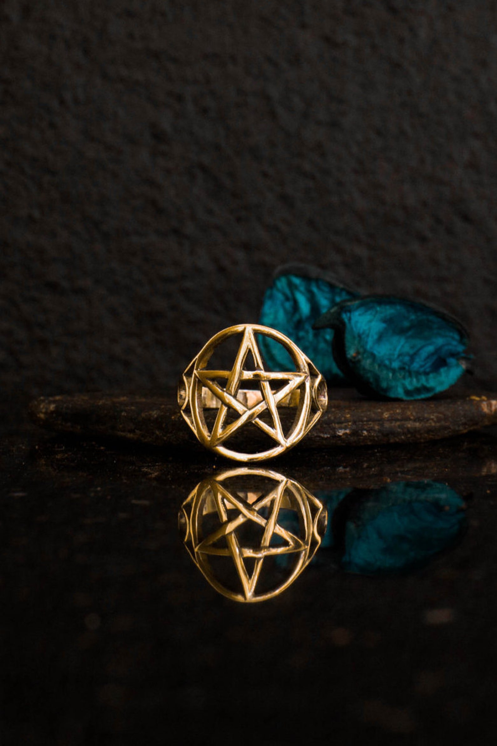 14k Gold Pentagram Ring women Star Pentagram ring Pagan gold | Etsy