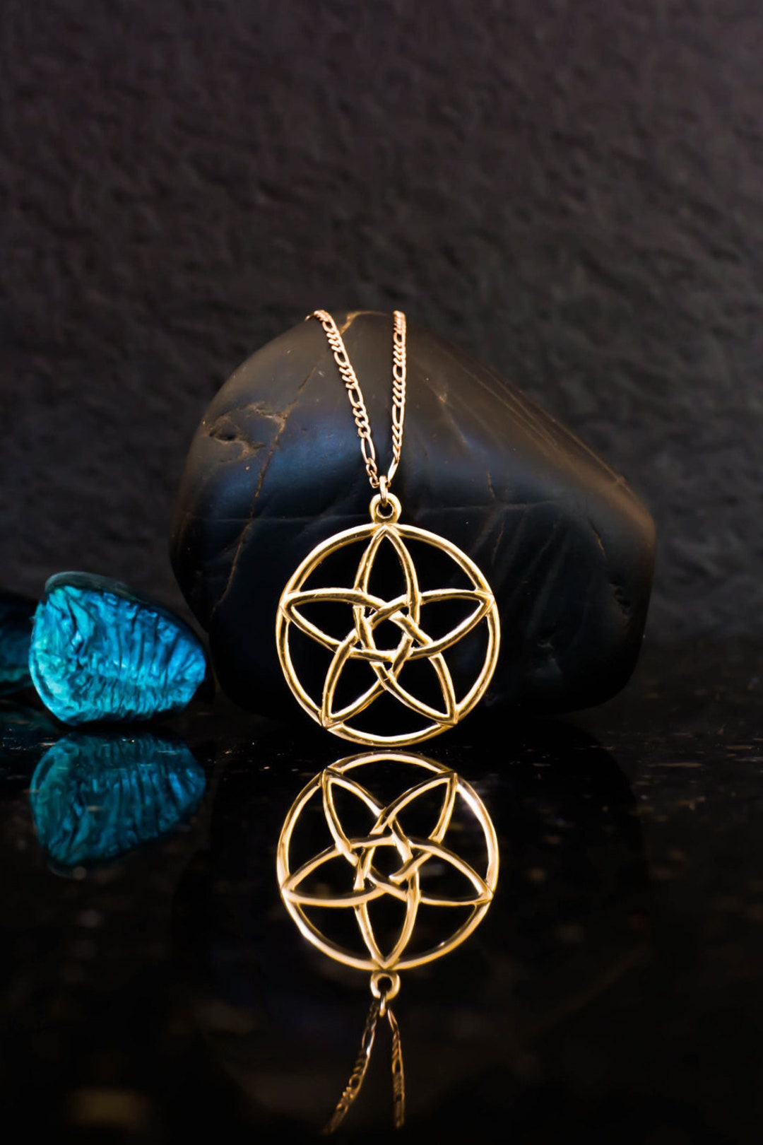 14k Gold Celtic Pentagram Necklace, Pentagram Flower Necklace ...