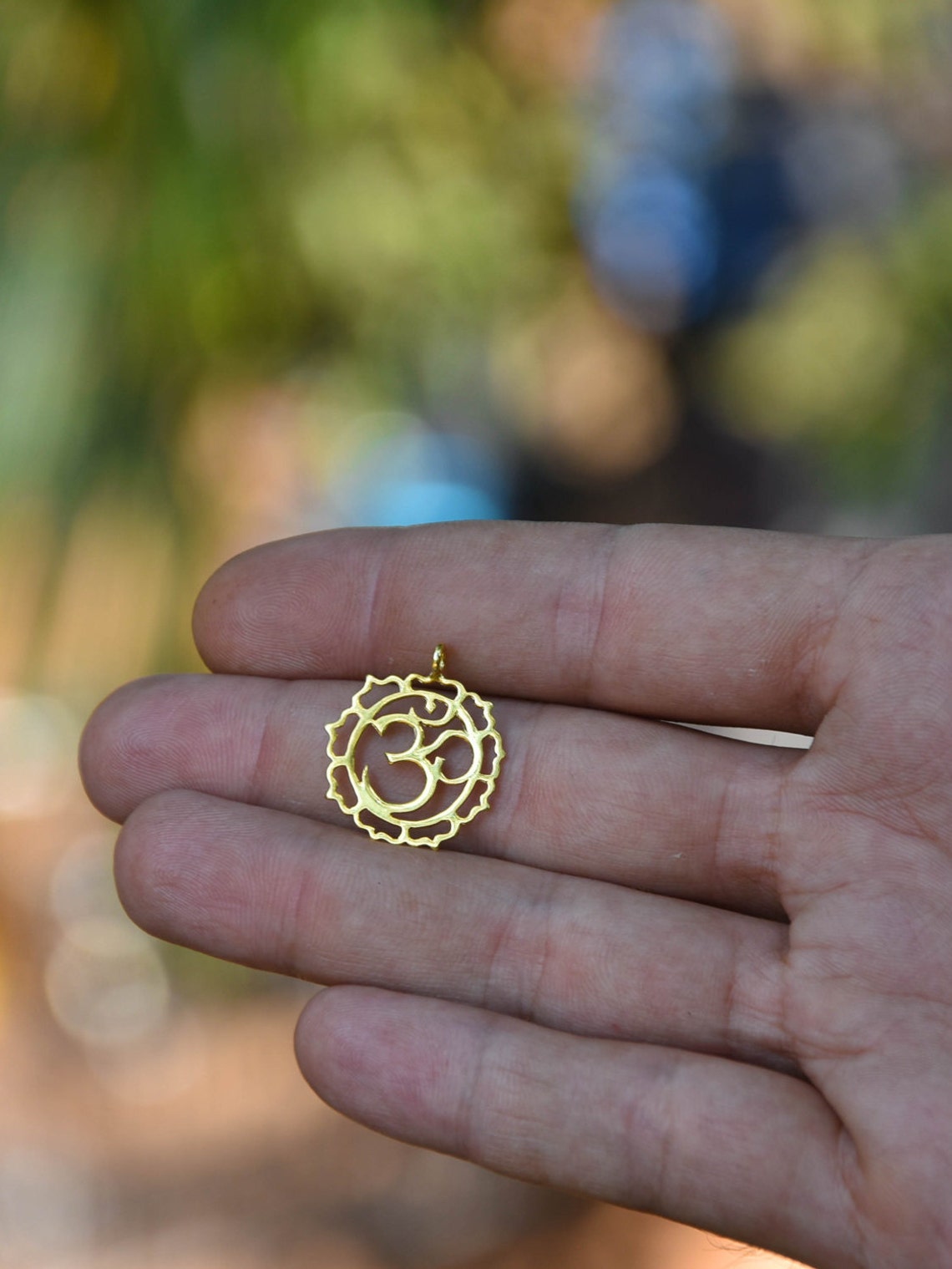 18k Gold Om Om Charm Om Necklace Solid Gold Om Pendant - Etsy