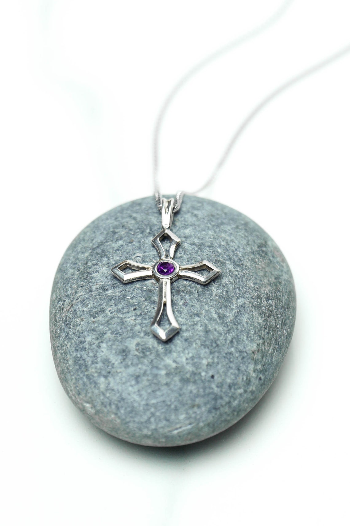 Silver Cross Necklace Cross with Gemstone Birthstone Cross | Etsy