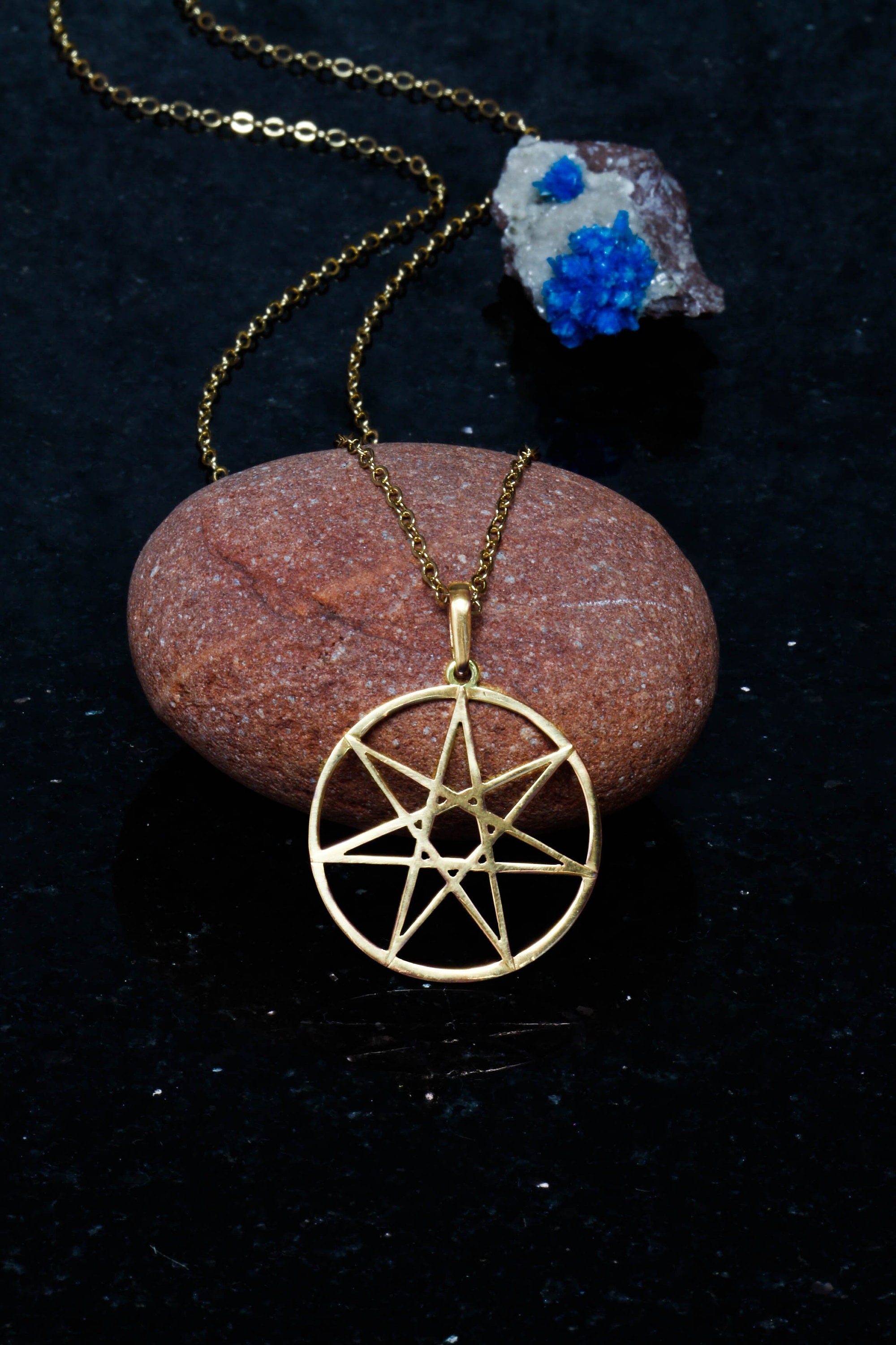 18K Gold Septagram Pendant Heptagram Necklace Solid Gold 7 - Etsy
