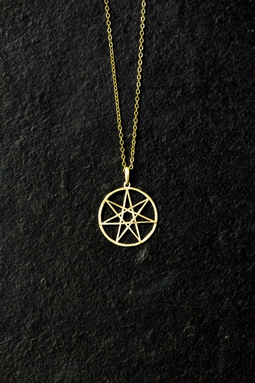 18K Gold Septagram Pendant, Heptagram Necklace, Solid Gold 7 Pointed ...