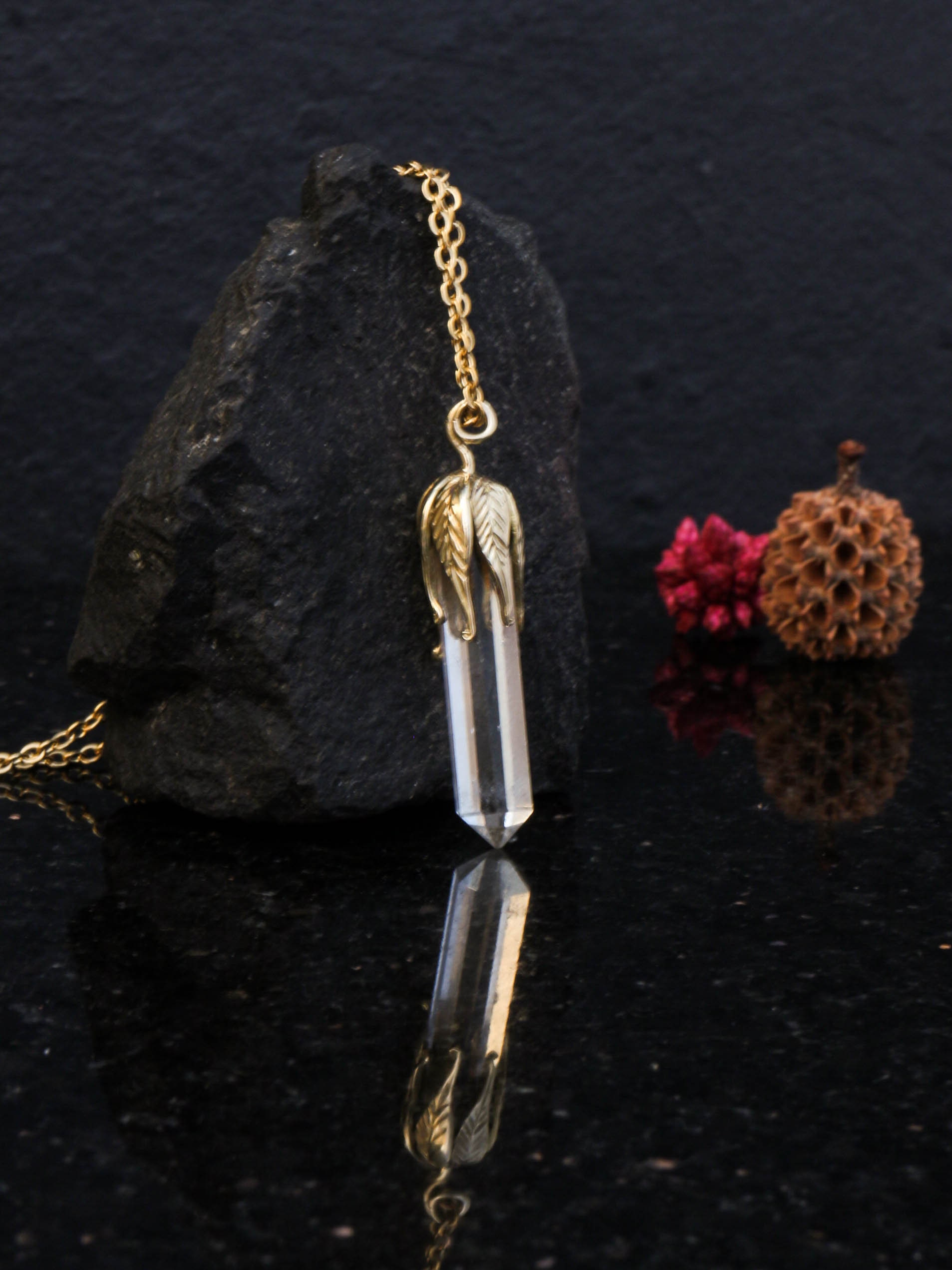 18k gold Healing crystal necklace raw crystal necklace clear | Etsy