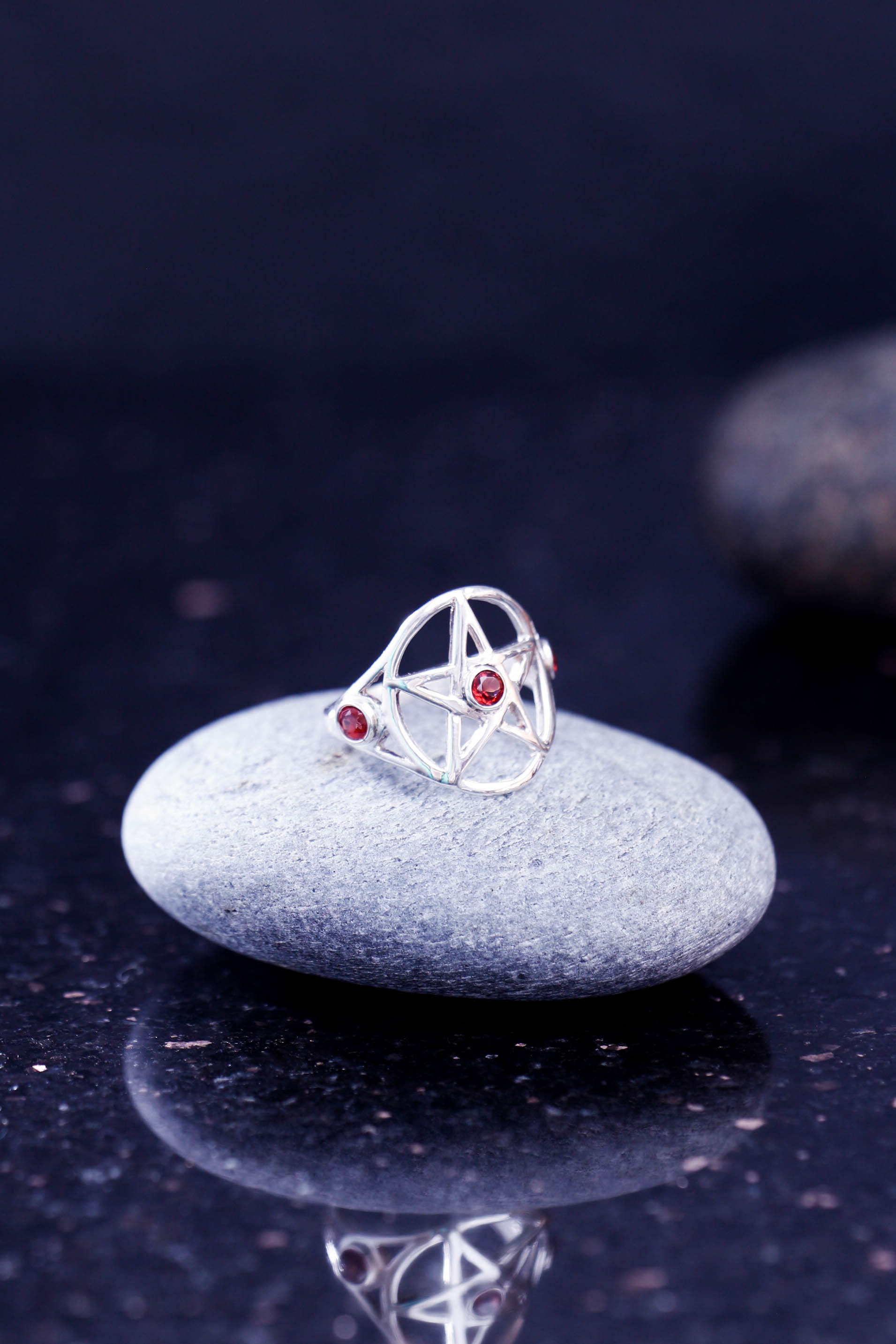 Silver Pentagram Ring With Stones Pentacle Ring Sterling | Etsy