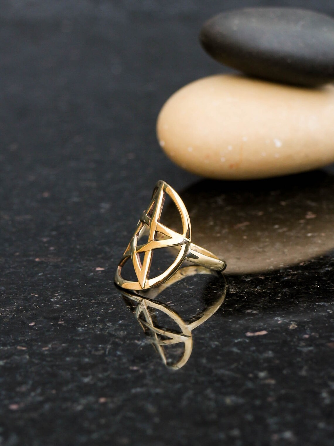 14k gold pentagram ring pentacle ring 14 karat solid gold | Etsy