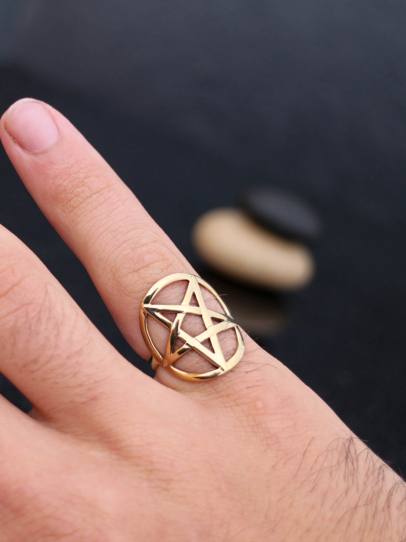 14k Gold Pentagram Ring Pentacle Ring 14 Karat Solid Gold - Etsy