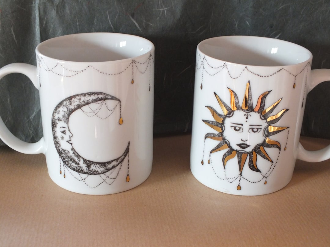 Sun and Moon Mugs. Hand-painted. 2 Mugs. - Etsy