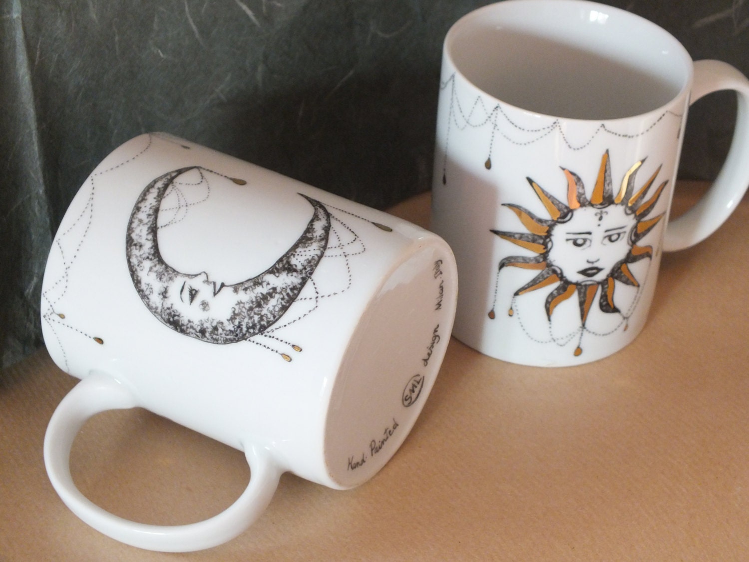 Sun and Moon Mugs. Hand-painted. 2 Mugs. - Etsy