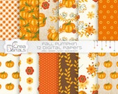 Items similar to fall orange pumpkin and flowers digital papers ...