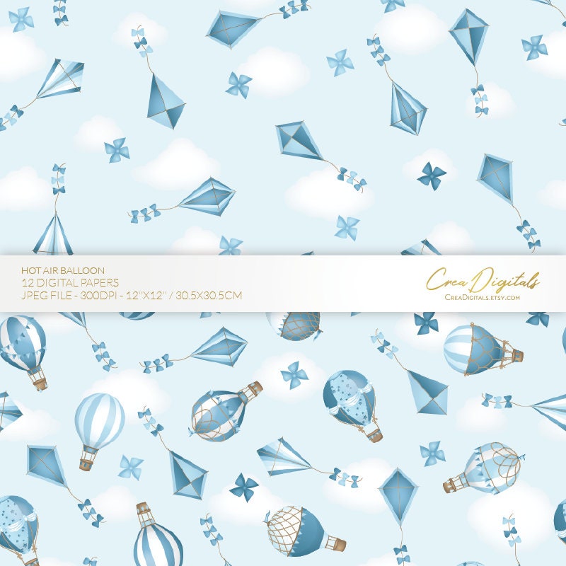 Hot Air Balloon Digital Paper Kite Clouds Bow Pinwheel - Etsy
