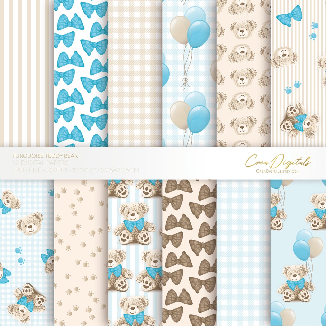 Teddy Bear, 12 Blue Seamless Digital Papers, INSTANT DOWNLOAD - Etsy
