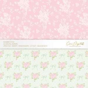 Shabby Chic Digital Paper, Mint Green and Pink Seamless Floral Pattern ...
