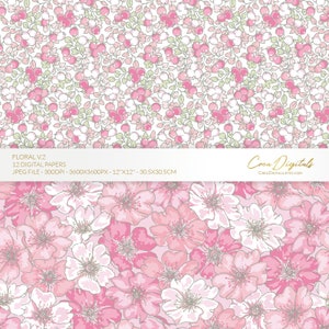 Floral Digital Paper, Pink Seamless Pattern, Ditsy Flowers, 12 Digital ...