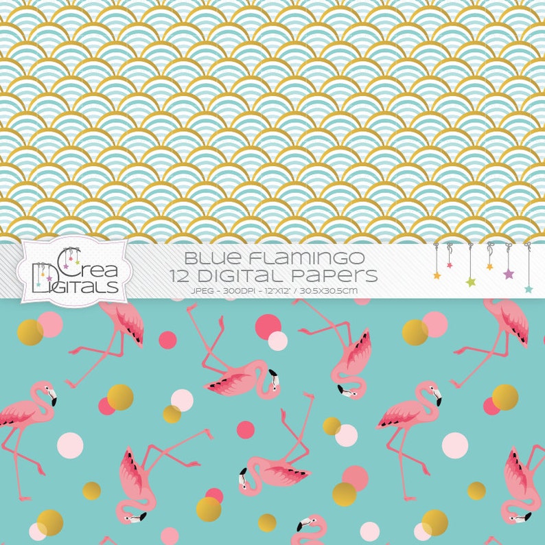 Blue Flamingo, 12 Digital Paper Pack, INSTANT DOWNLOAD - Etsy