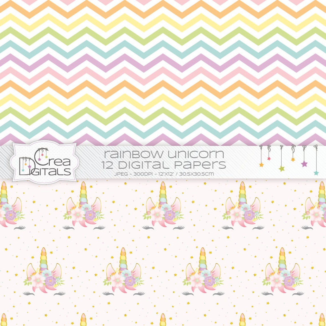 Unicorn Pastel Rainbow Papers Gold Glitter Unicorn Pattern | Etsy