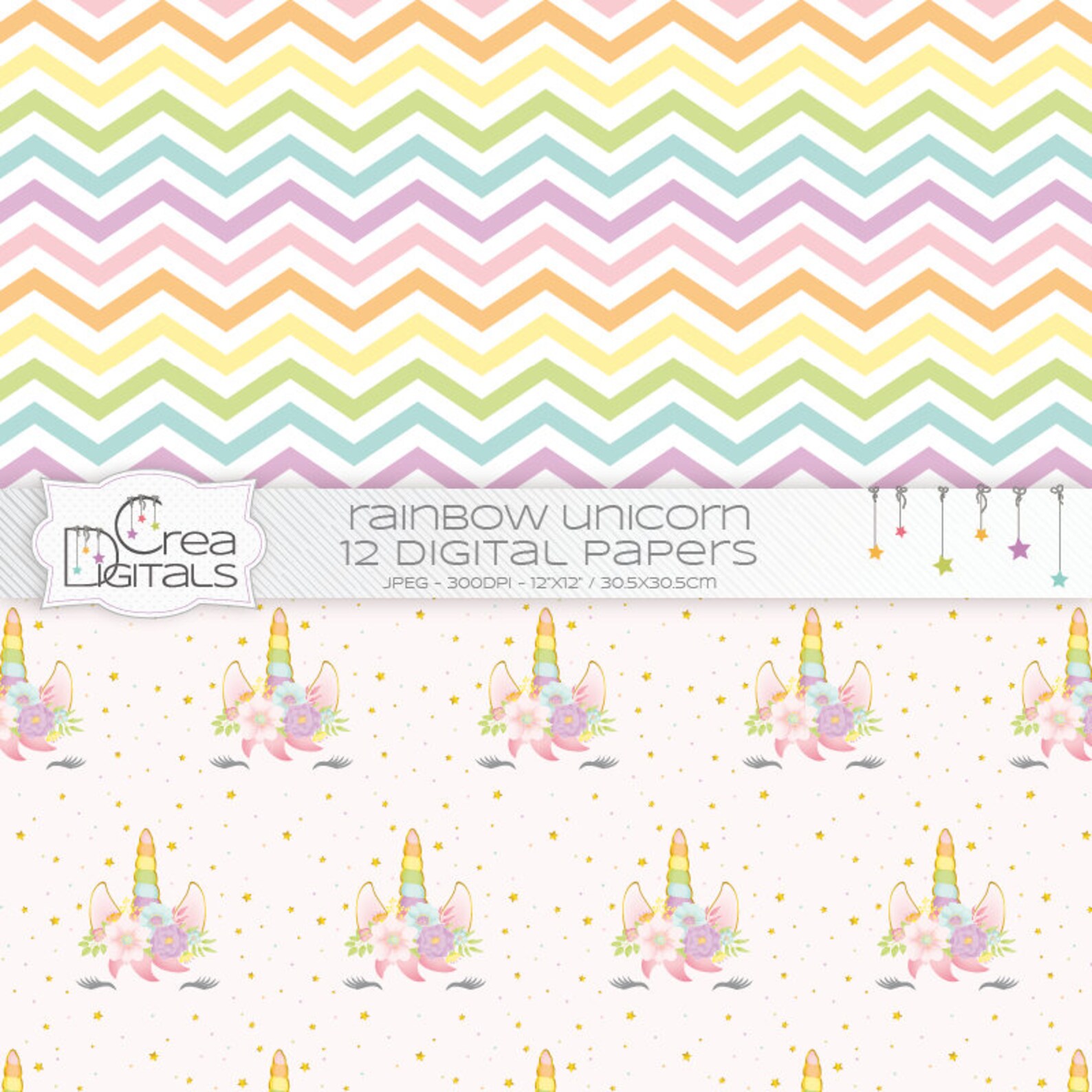 Unicorn Pastel Rainbow Papers Gold Glitter Unicorn Pattern | Etsy