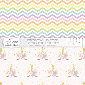 Unicorn Pastel Rainbow Papers Gold Glitter Unicorn Pattern | Etsy