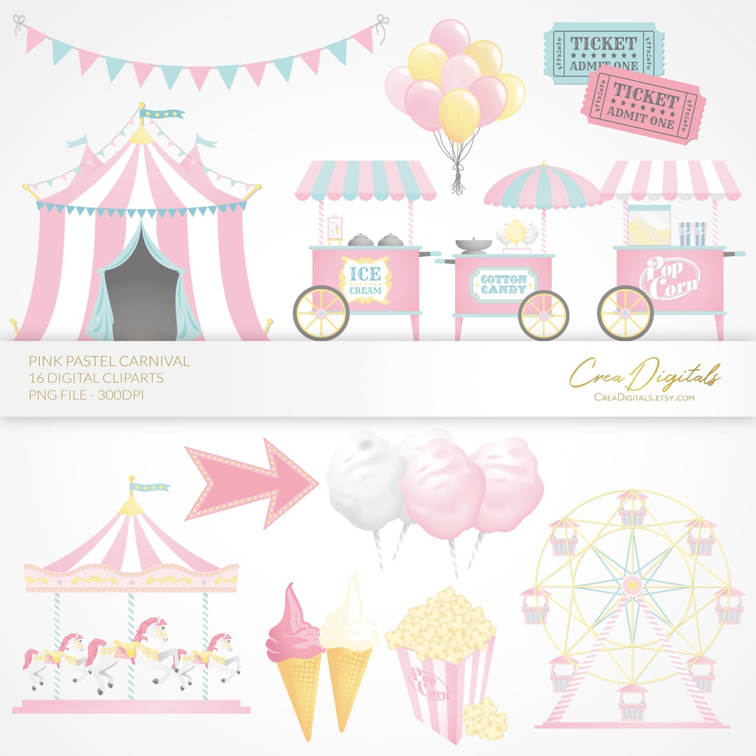 Pink Pastel Carnival / Circus, 16 Digital Cliparts, INSTANT DOWNLOAD - Etsy