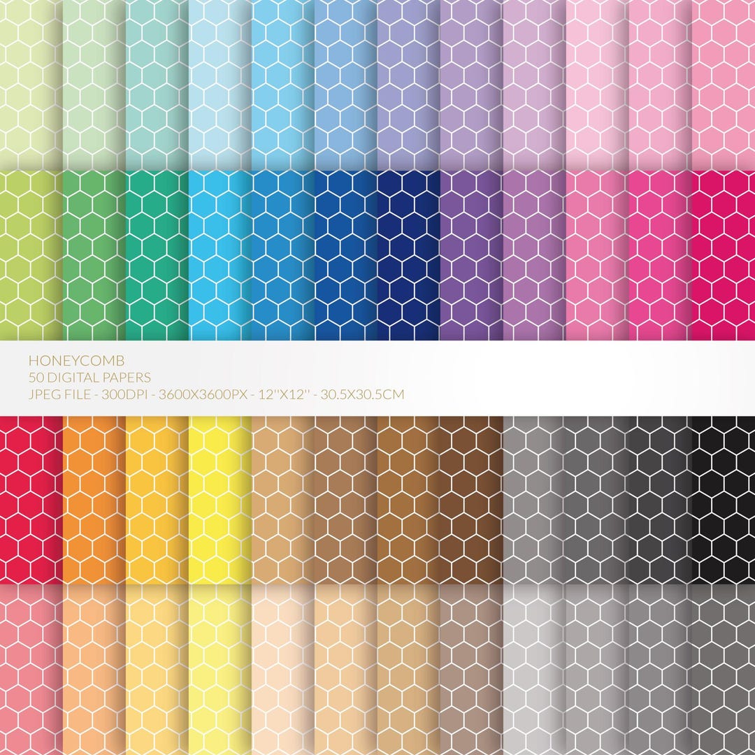 Honeycomb Rainbow Digital Paper Pack, 50 Printable Patterns, INSTANT ...