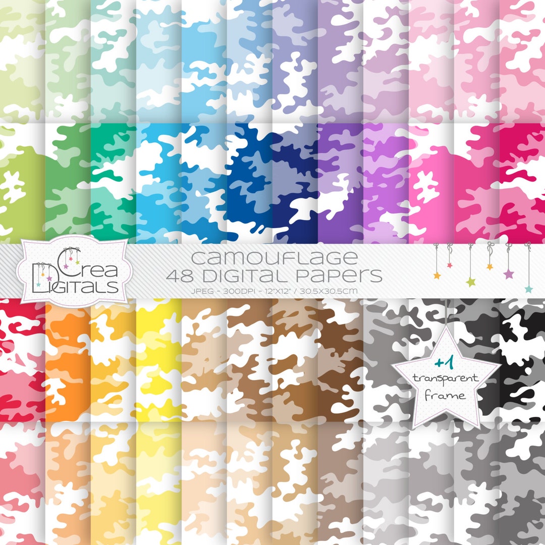 Camouflage Rainbow Paper Pack Cameo Rainbow Paper Pack 48 - Etsy