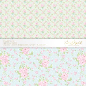 Shabby Chic Digital Paper, Turquoise and Pink Seamless Floral Pattern ...