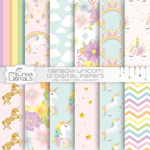 Pastel Galaxy Digital Paper Rainbow Unicorn Digital Papers | Etsy