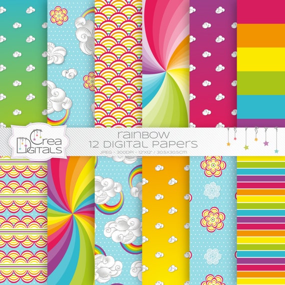 Rainbow Ans Clouds 12 Digital Papers DIRECT DOWNLOAD | Etsy