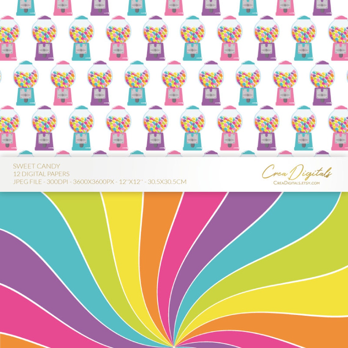 Sweet Candy Shop Digital Paper, Pink Seamless Pattern, Rainbow Lollipop ...