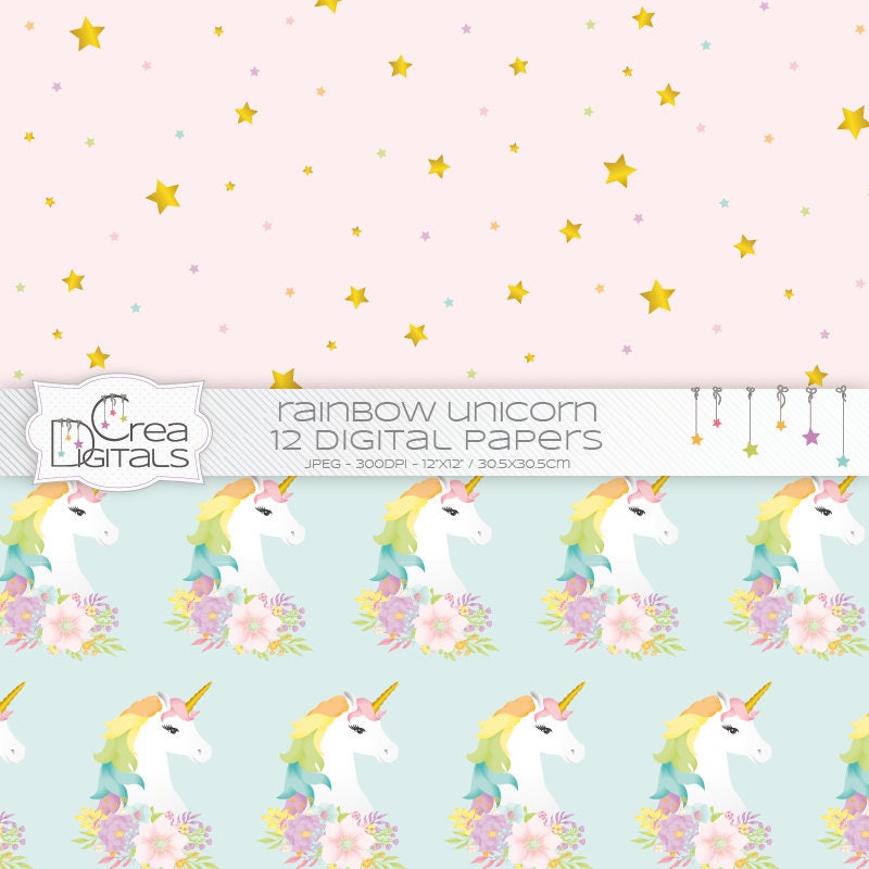 Unicorn Pastel Rainbow Papers Gold Glitter Unicorn Pattern | Etsy