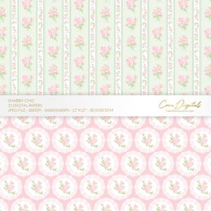 Shabby Chic Digital Paper, Mint Green and Pink Seamless Floral Pattern ...